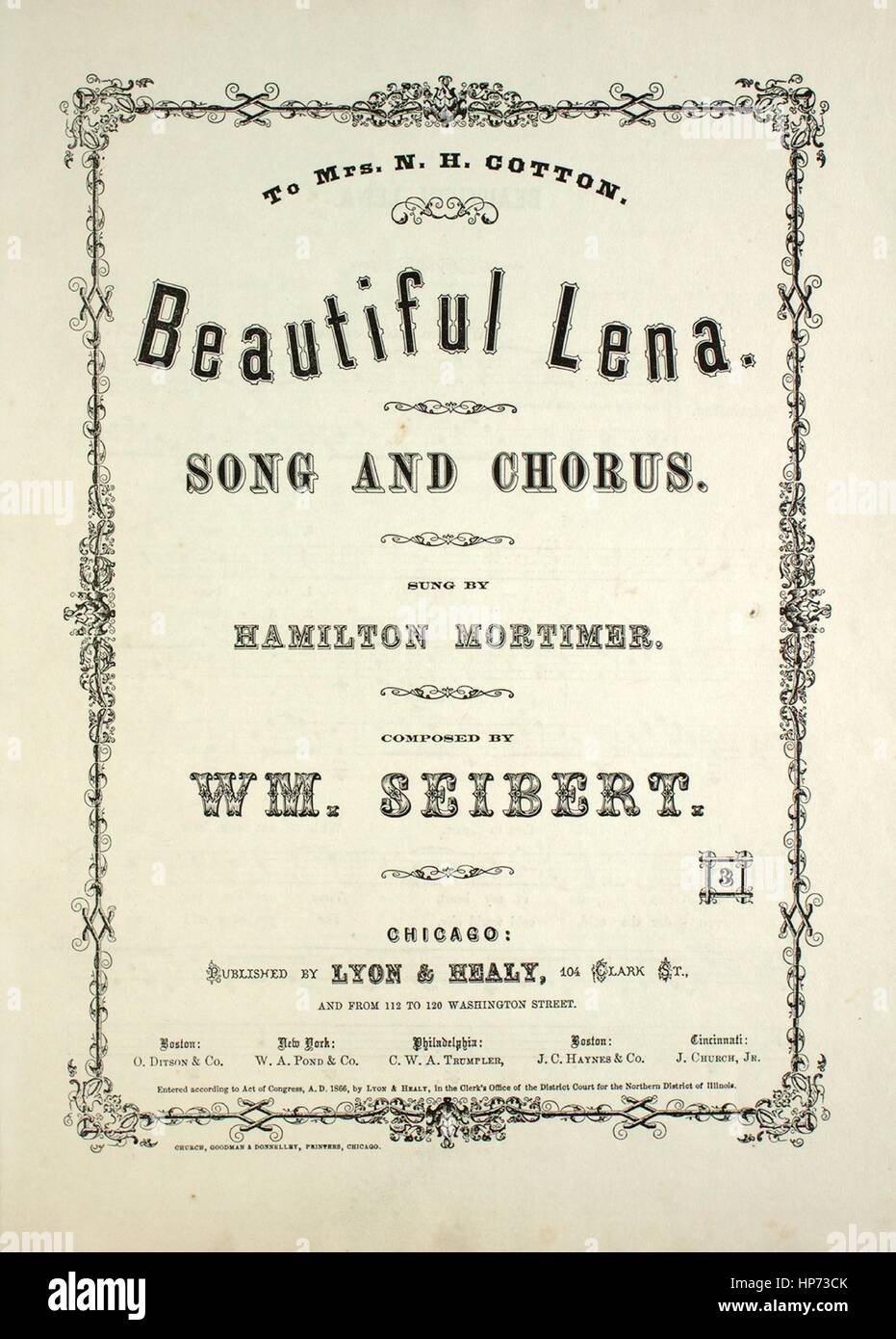 Sheet music cover image of the song 'Beautiful Lena Song and Chorus ...