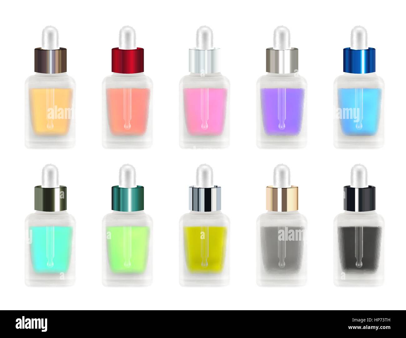 set of a real 3d colorful glass bottle with eye dropper Stock Vector ...