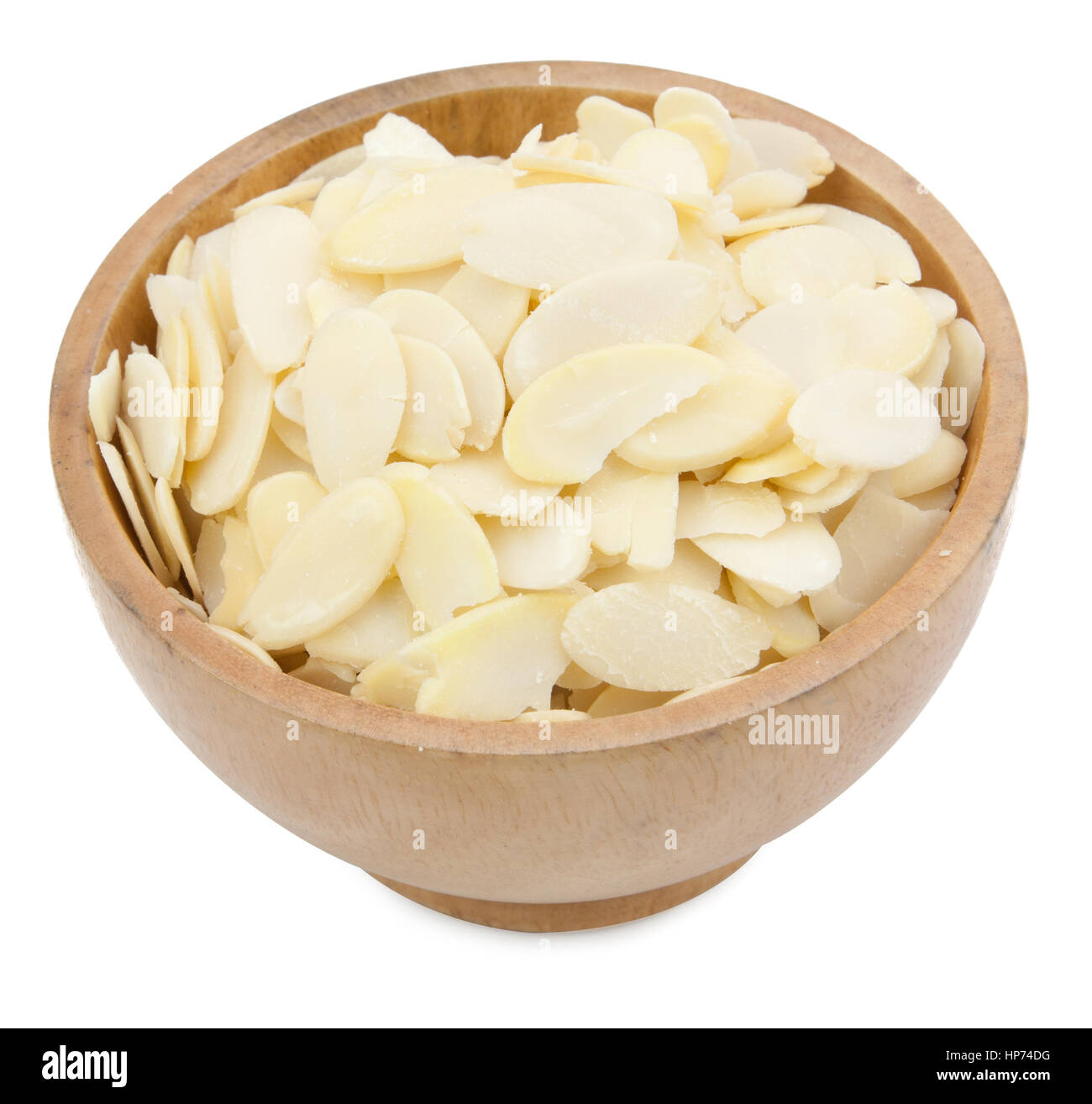 Almond slide in a wood bowl isolated on white background Stock Photo ...