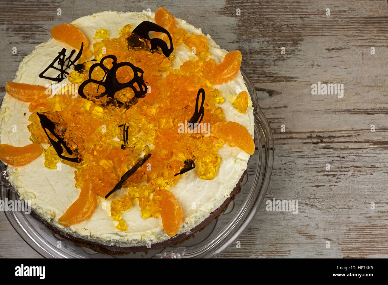 Fresh orange cake layered with mascarpone cheese, jelly, orange ...