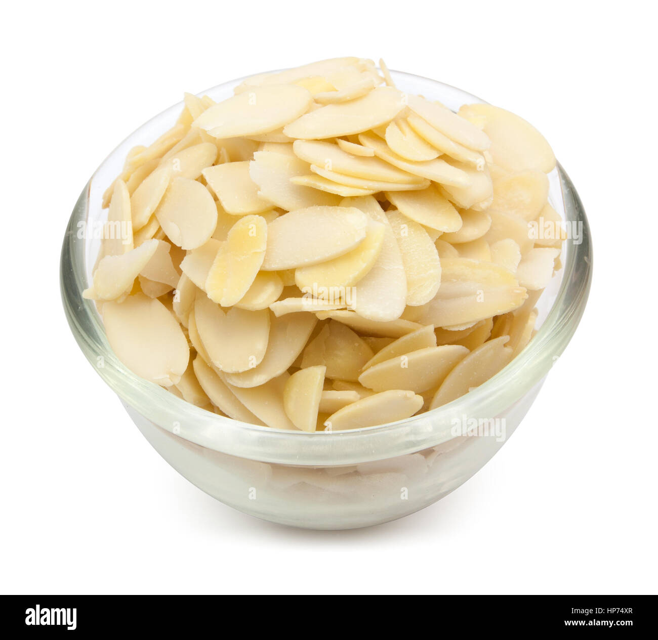 Almond slide in a bowl isolated on white background Stock Photo - Alamy