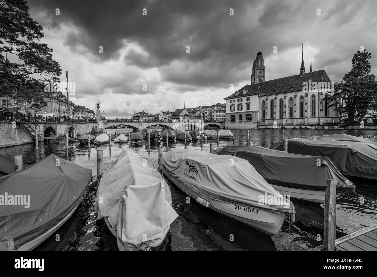 Zurich, Switzerland - May 24, 2016: Architecture of Zurich in overcast ...