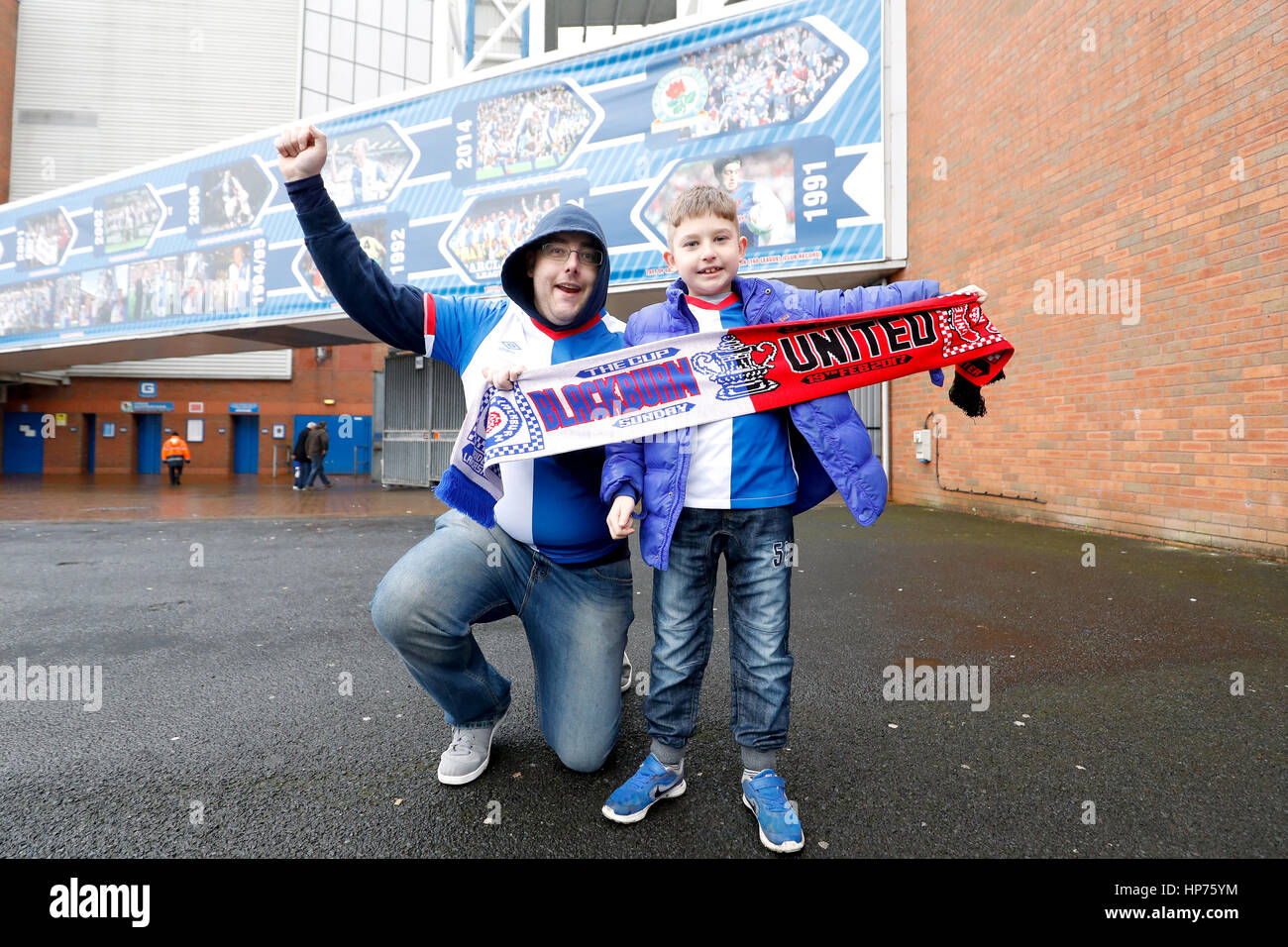 Blackburn Rovers fans show support for their team before the Emirates ...