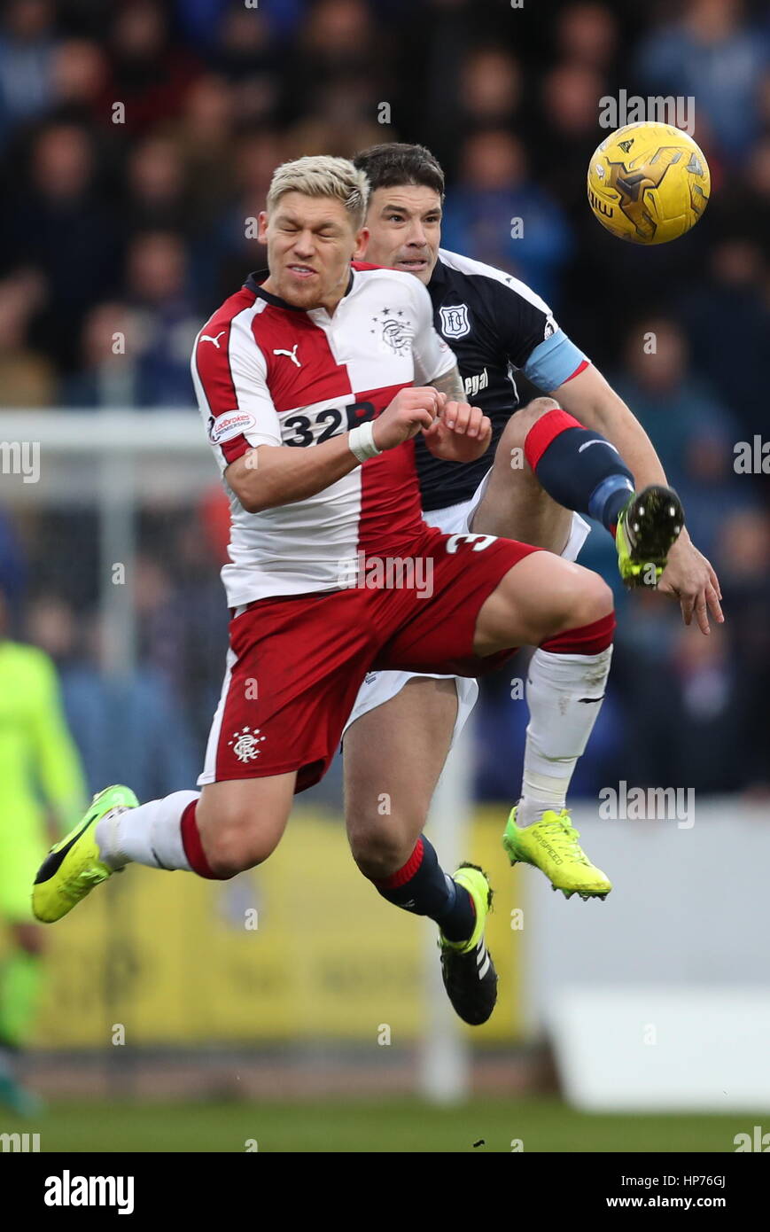 Rangers' Martyn Waghorn (left) and Dundee's Darren O'Dea battle for the ...