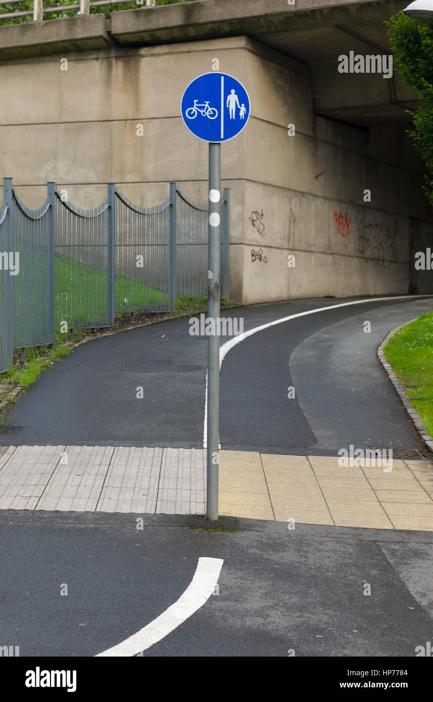 Sign for segregating cyclists and pedestrians on pathway, Manchester ...