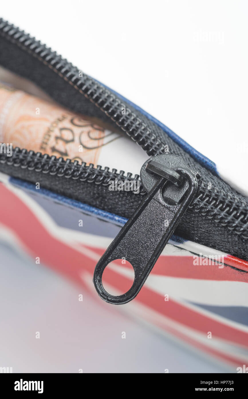 Zippered Union Jack coin purse with British £10 banknote visible or ...