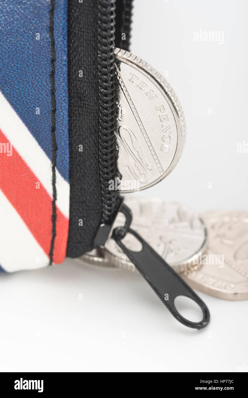 Zippered Union Jack coin purse with British coins / coinage visible or ...