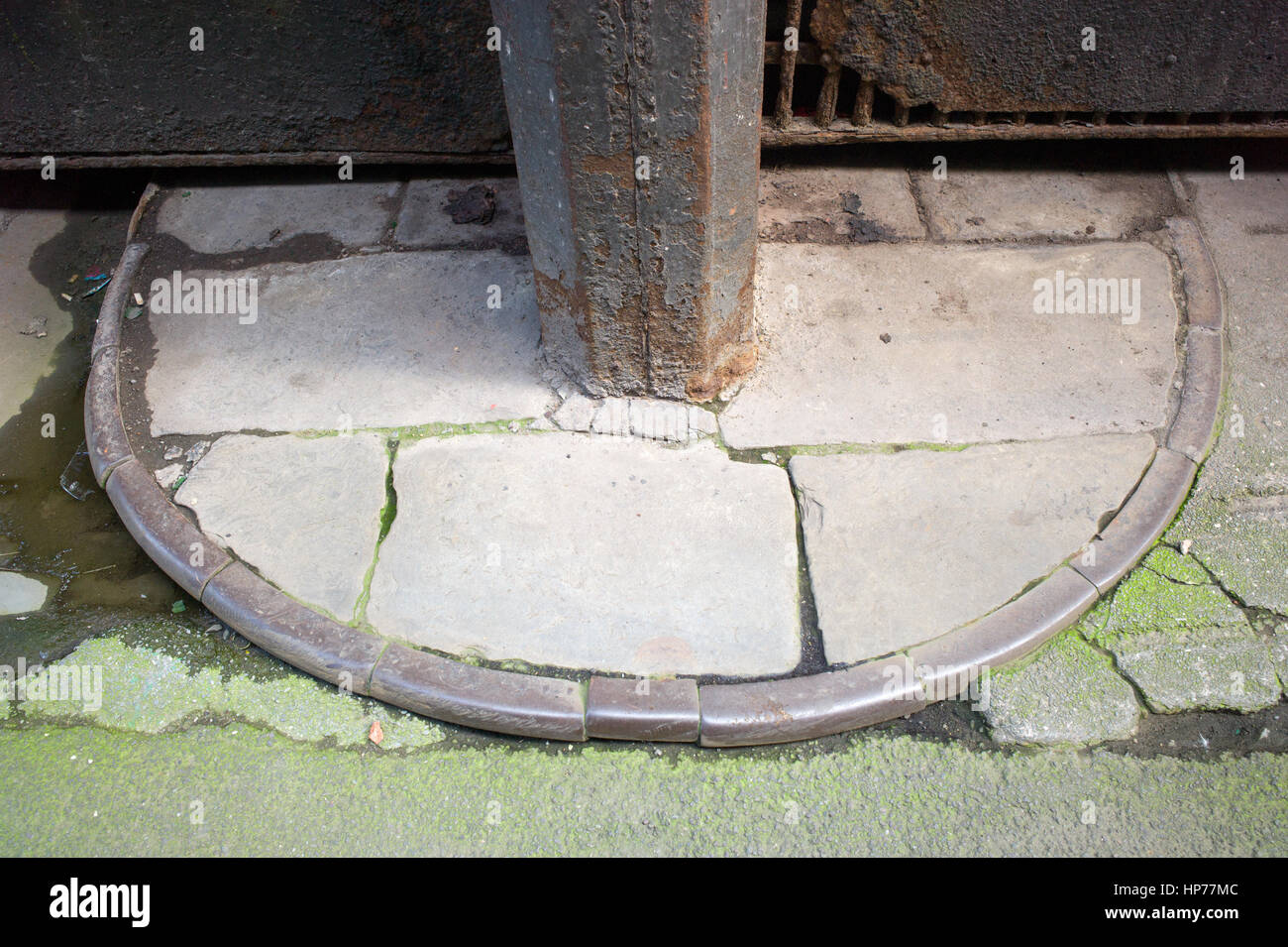 Cast iron kerb segments and paving outside former warehouse area of ...