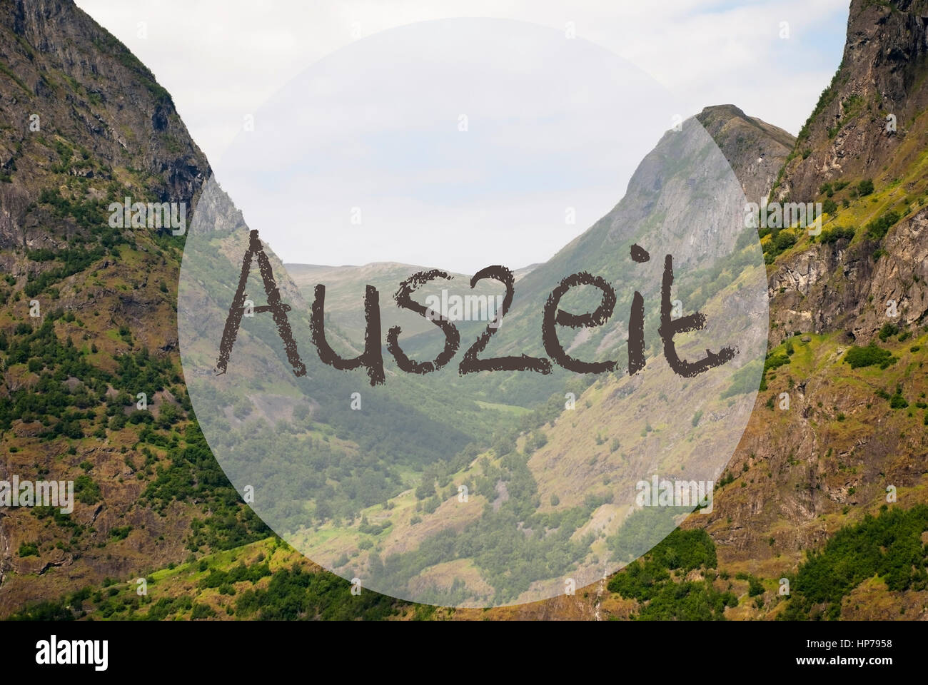 German Text Auszeit Means Downtime. Valley With Mountains In Norway ...