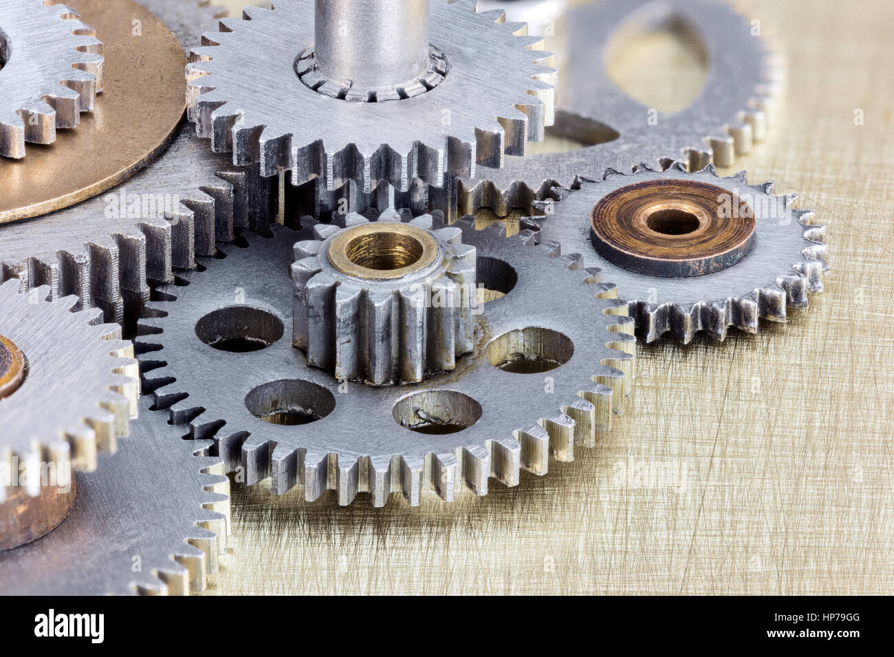 set of metal gear cogwheels for industrial machinery macro view Stock ...