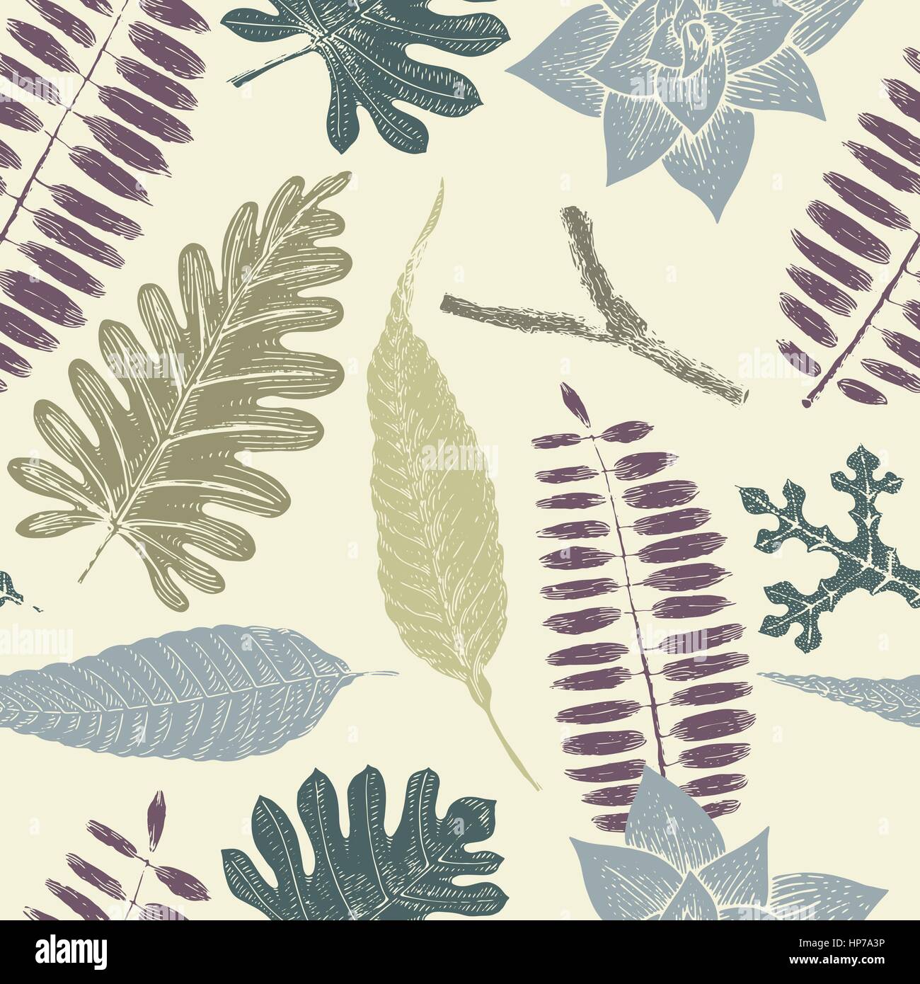 Hand drawn botany vector seamless pattern. Vintage background with ...