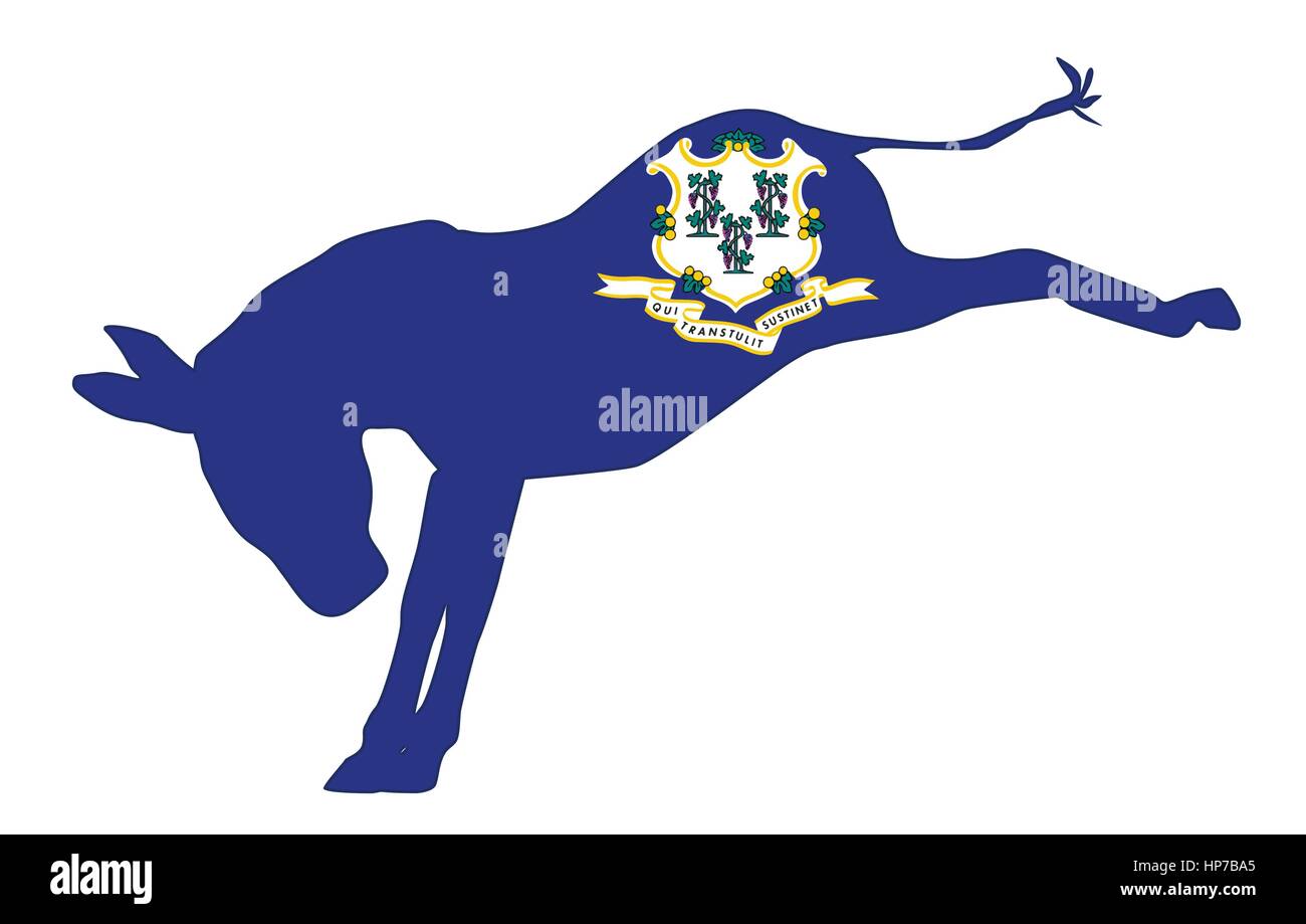 The Connecticut Democrat party donkey flag over a white background ...