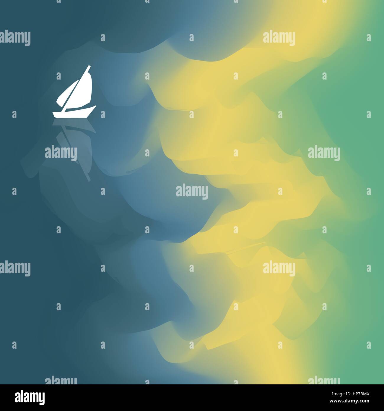 Colorful Abstract Background Waves with Boat - Vector Illustration ...