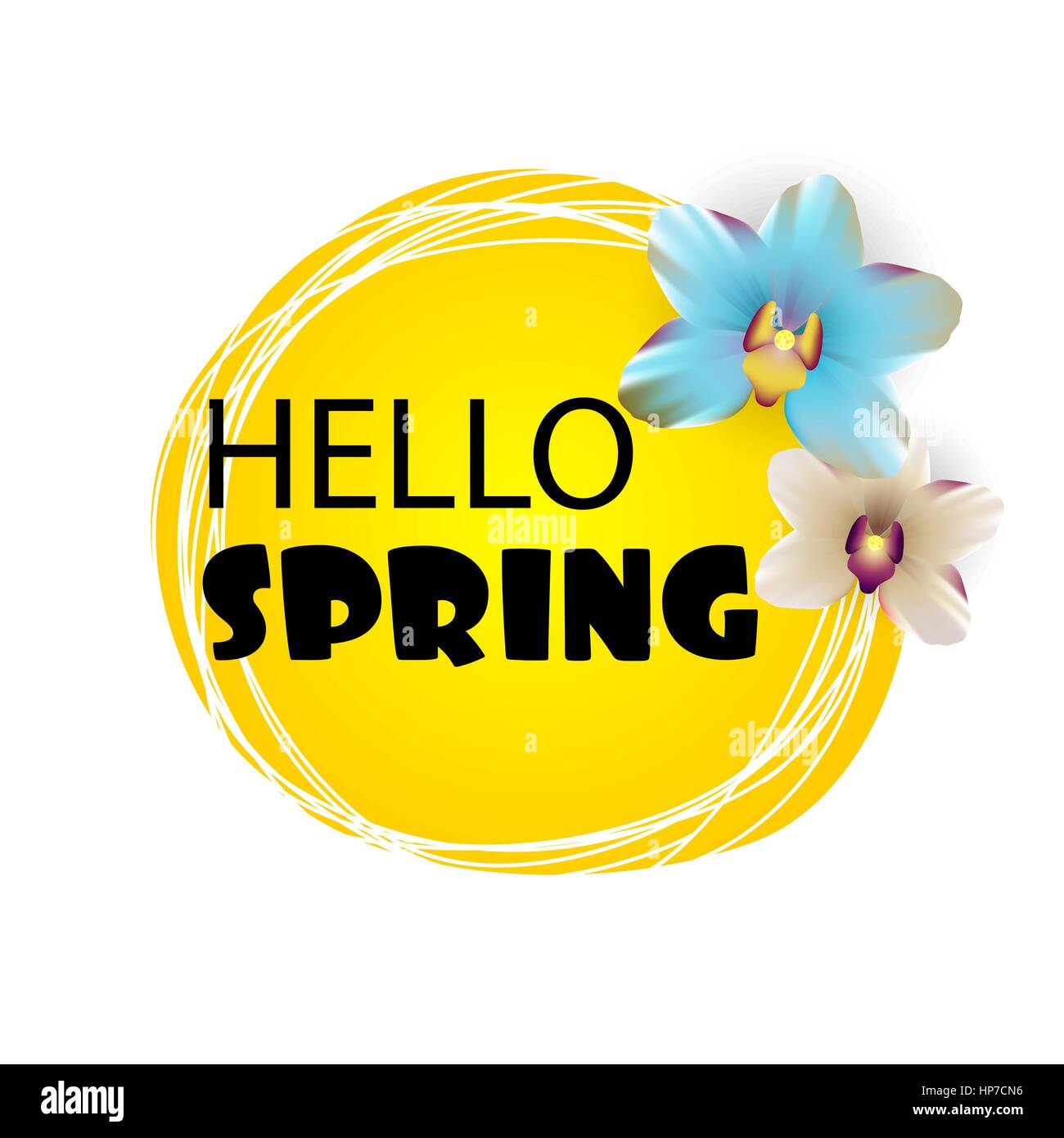 Hello spring lettering. Floral tropical background. Beautiful colored ...