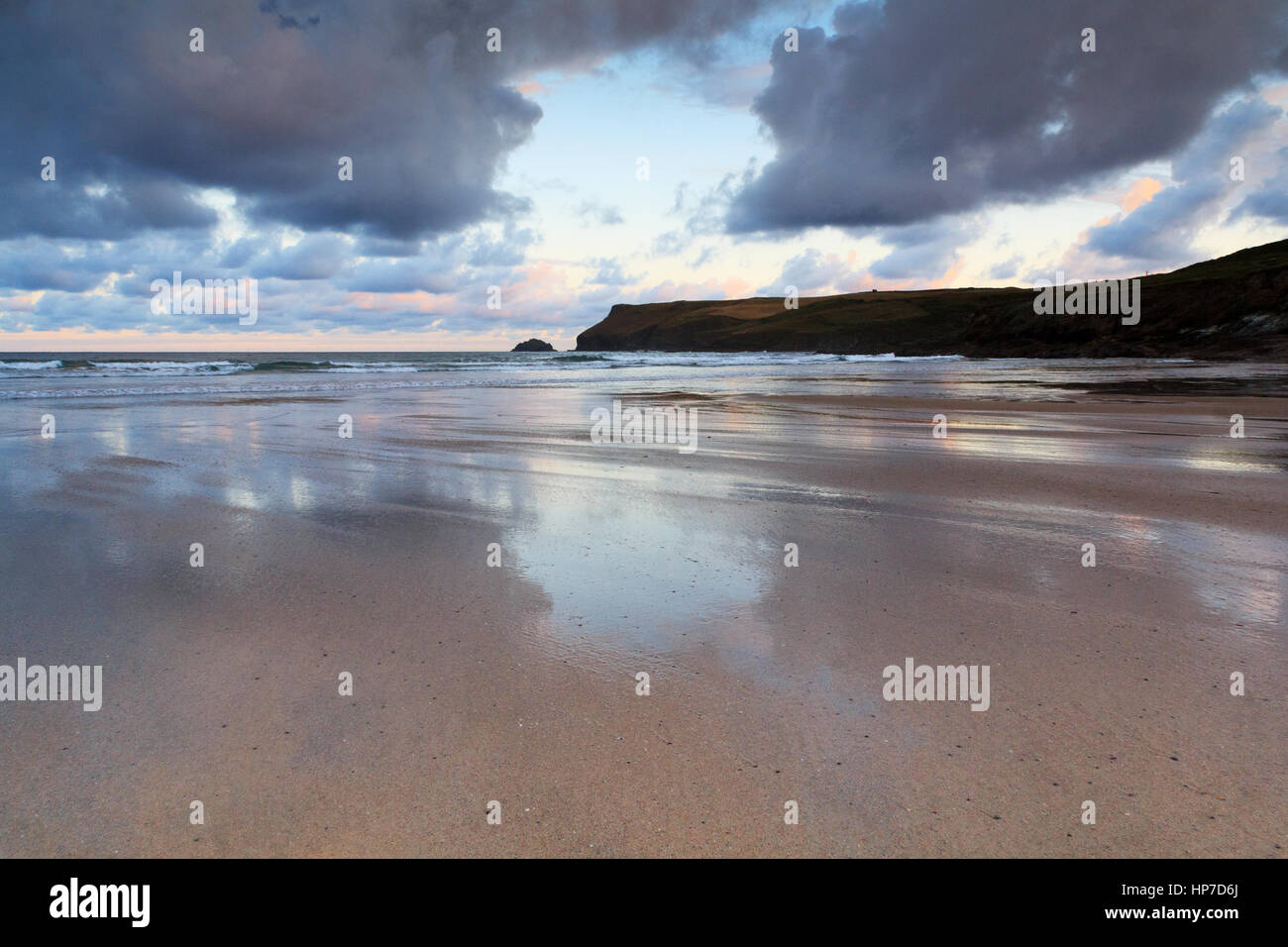 Early morning view of the beach at Polzeath, England Stock Photo - Alamy