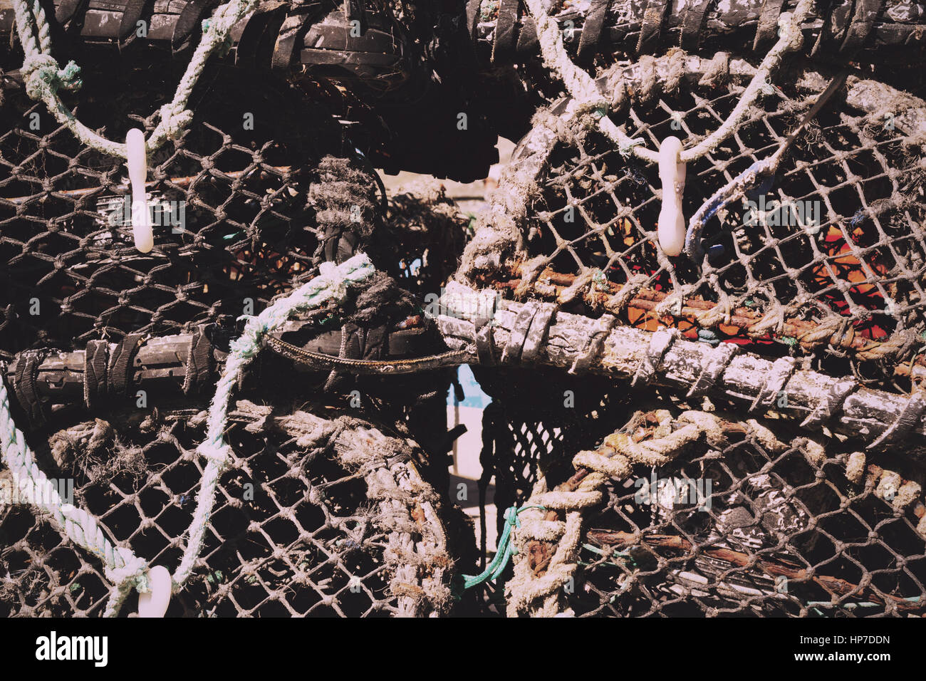 Lobster traps in the harbour, Port Issac, Cornwall Vintage Retro Filter ...