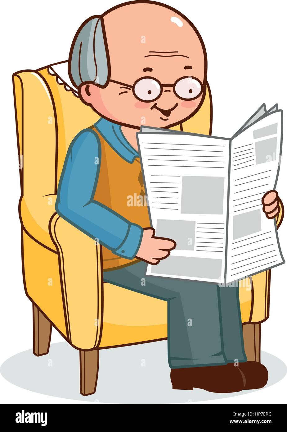 Vector Illustration Of An Old Man Sitting On His Armchair At Home And