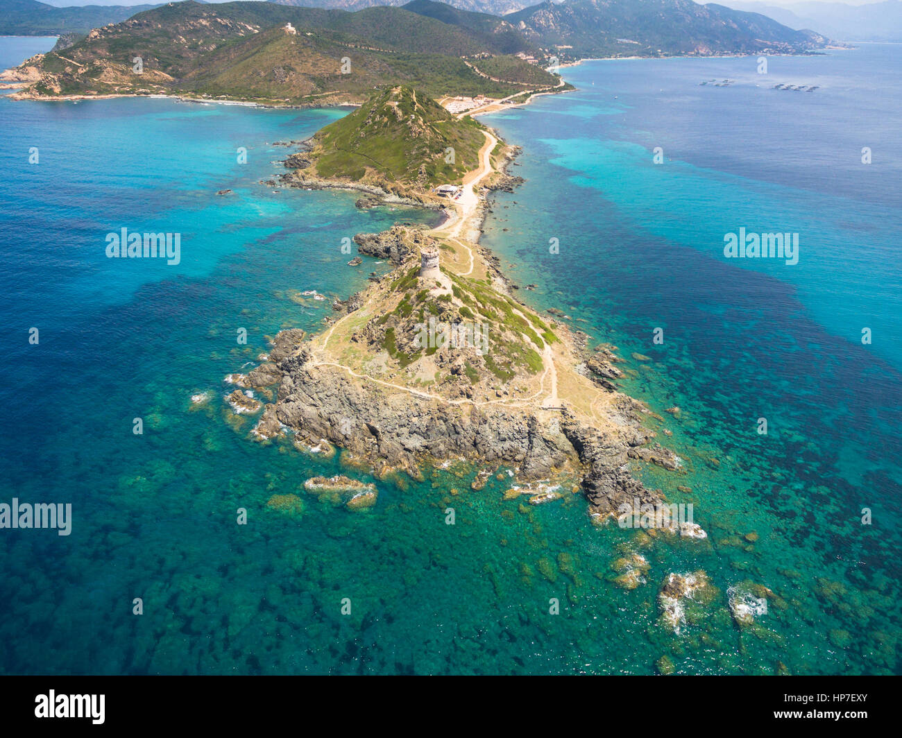 Aerial view of Sanguinaires bloodthirsty Islands in Corsica, France ...