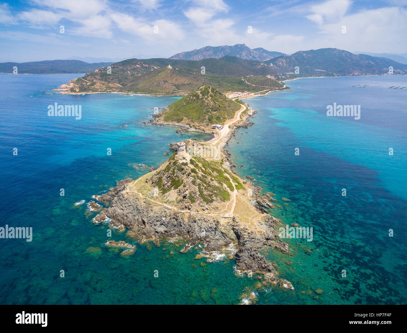 Aerial view of Sanguinaires bloodthirsty Islands in Corsica, France ...
