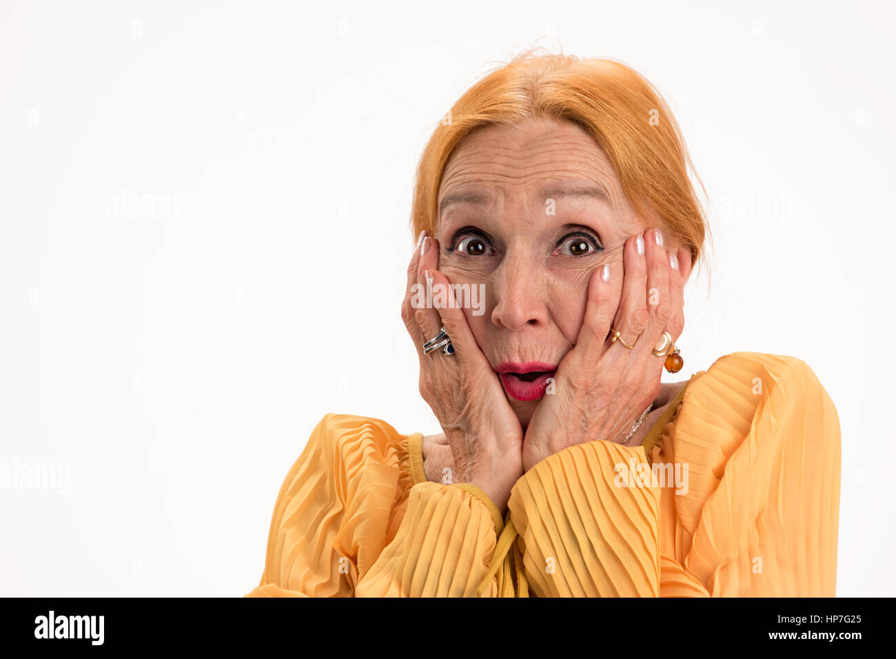 Surprised senior woman isolated. Lady with hands on face. See and ...