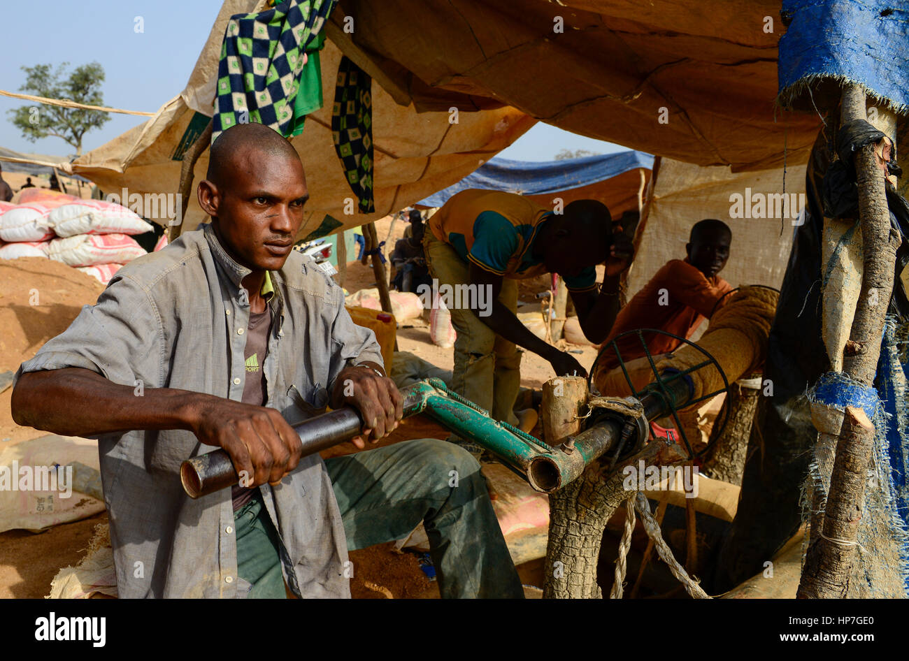 BURKINA FASO , Fada N´Gourma, village TINDANGOU, gold mining Camp PAMA ...
