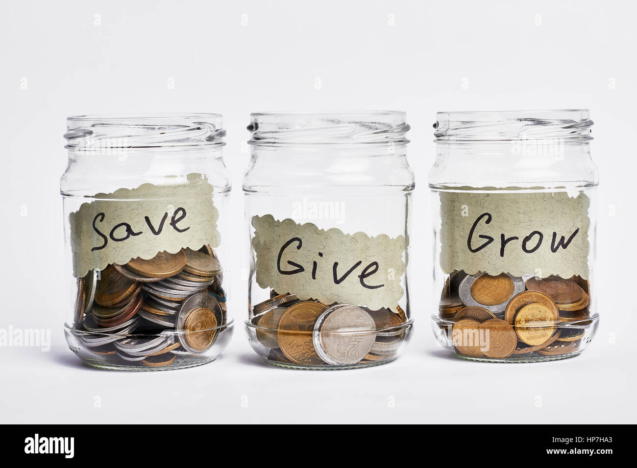 Save, give and grow cards. Start saving money Stock Photo - Alamy