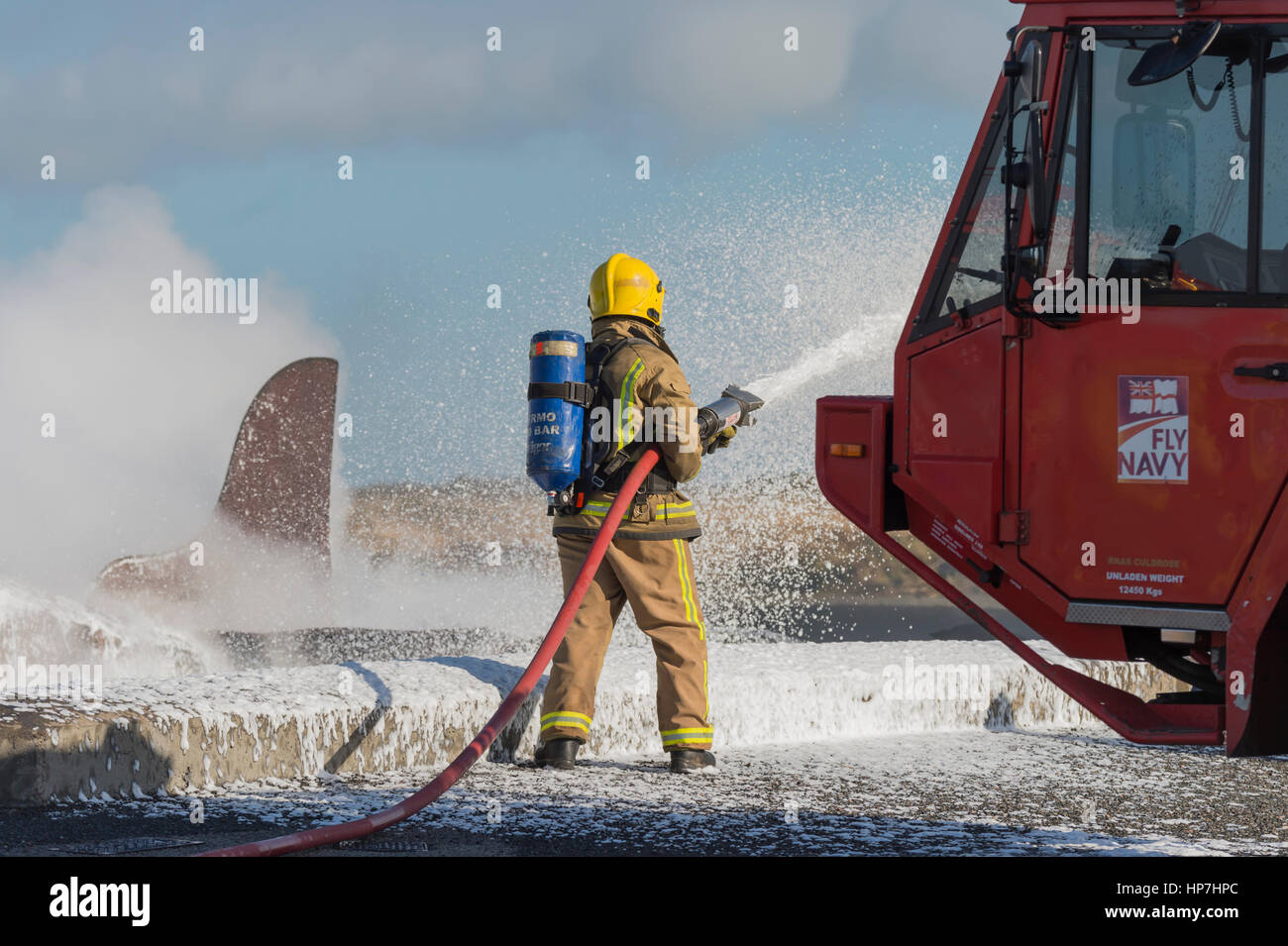 Royal Navy Crash/Fire Exercise Predannack Airfield Stock Photo - Alamy