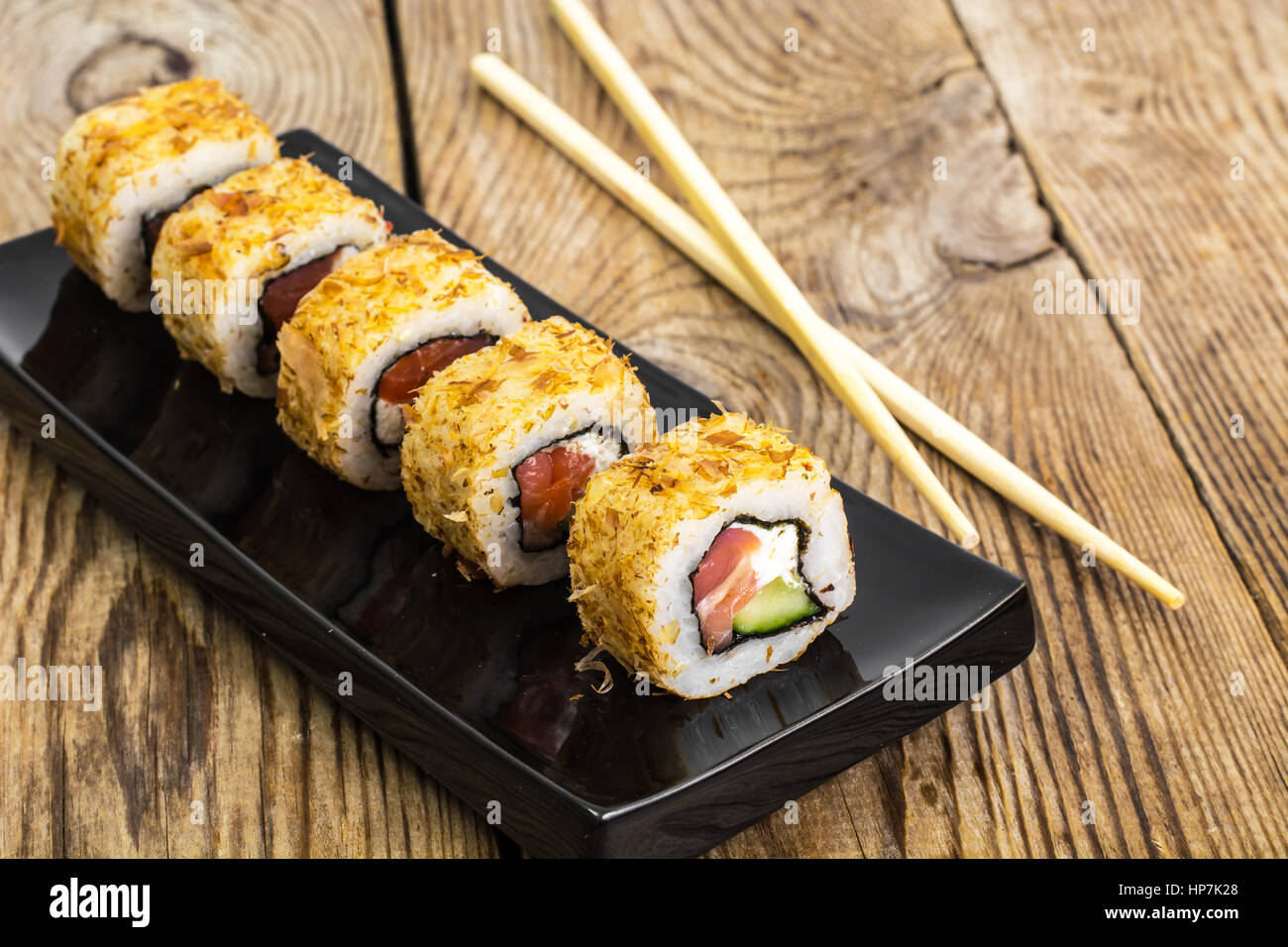 Japanese food rolls with fish and avocado. Studio Photo Stock Photo - Alamy