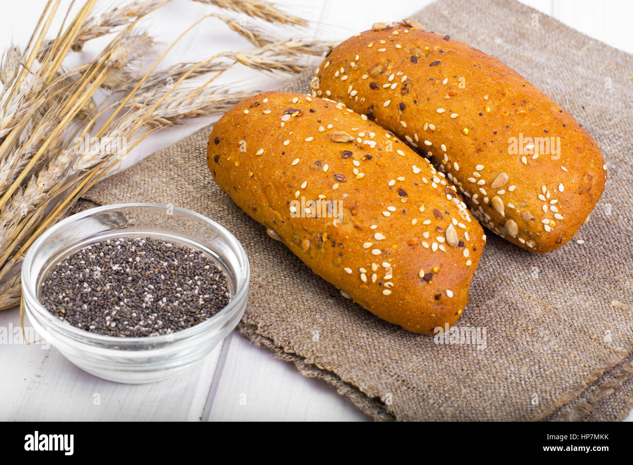 Wheat rye bread with flax seeds, chia, sesame. Studio Photo Stock Photo ...