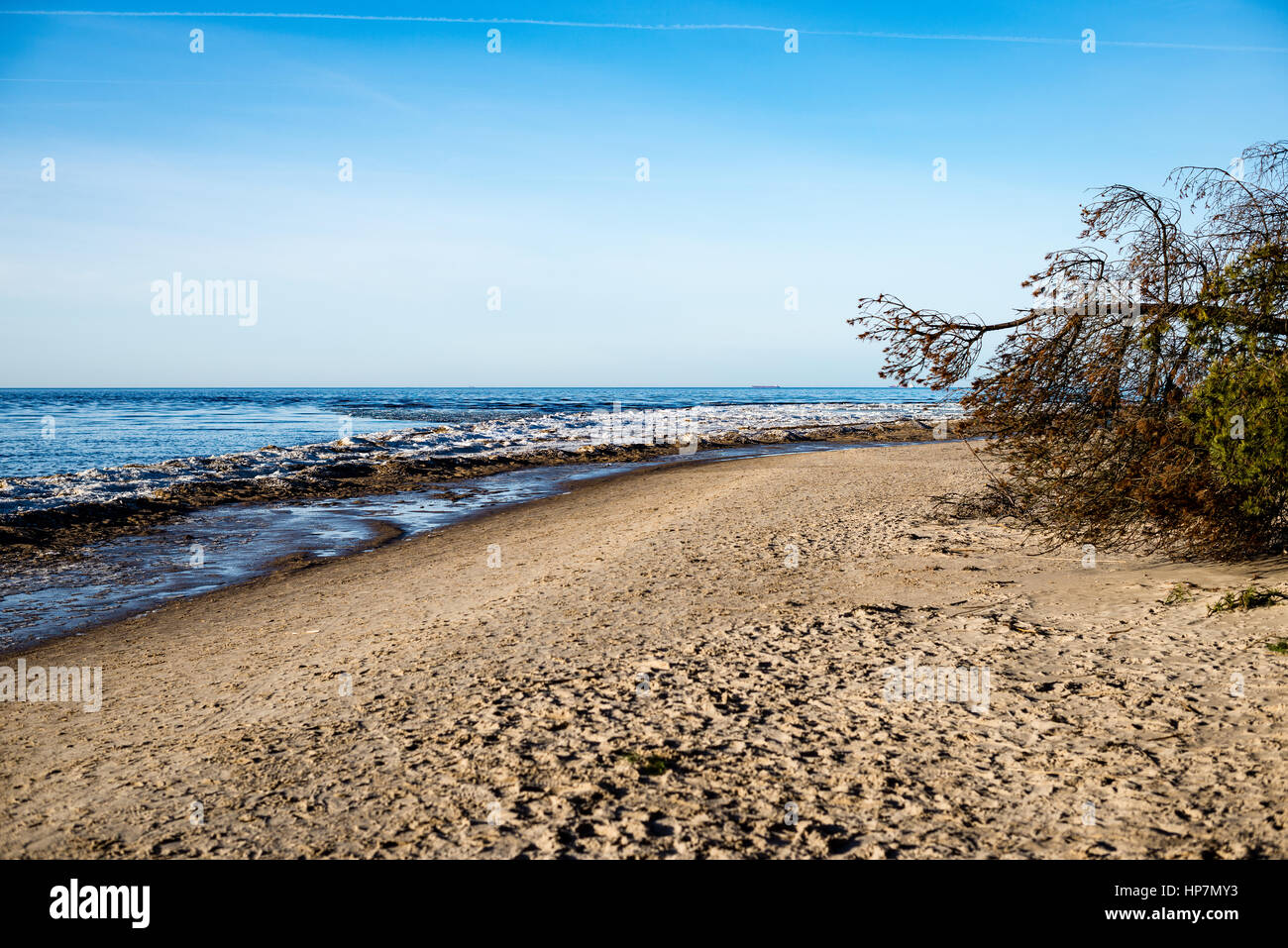 frozen beach in cold winters day with colorful sky and ice Stock Photo ...