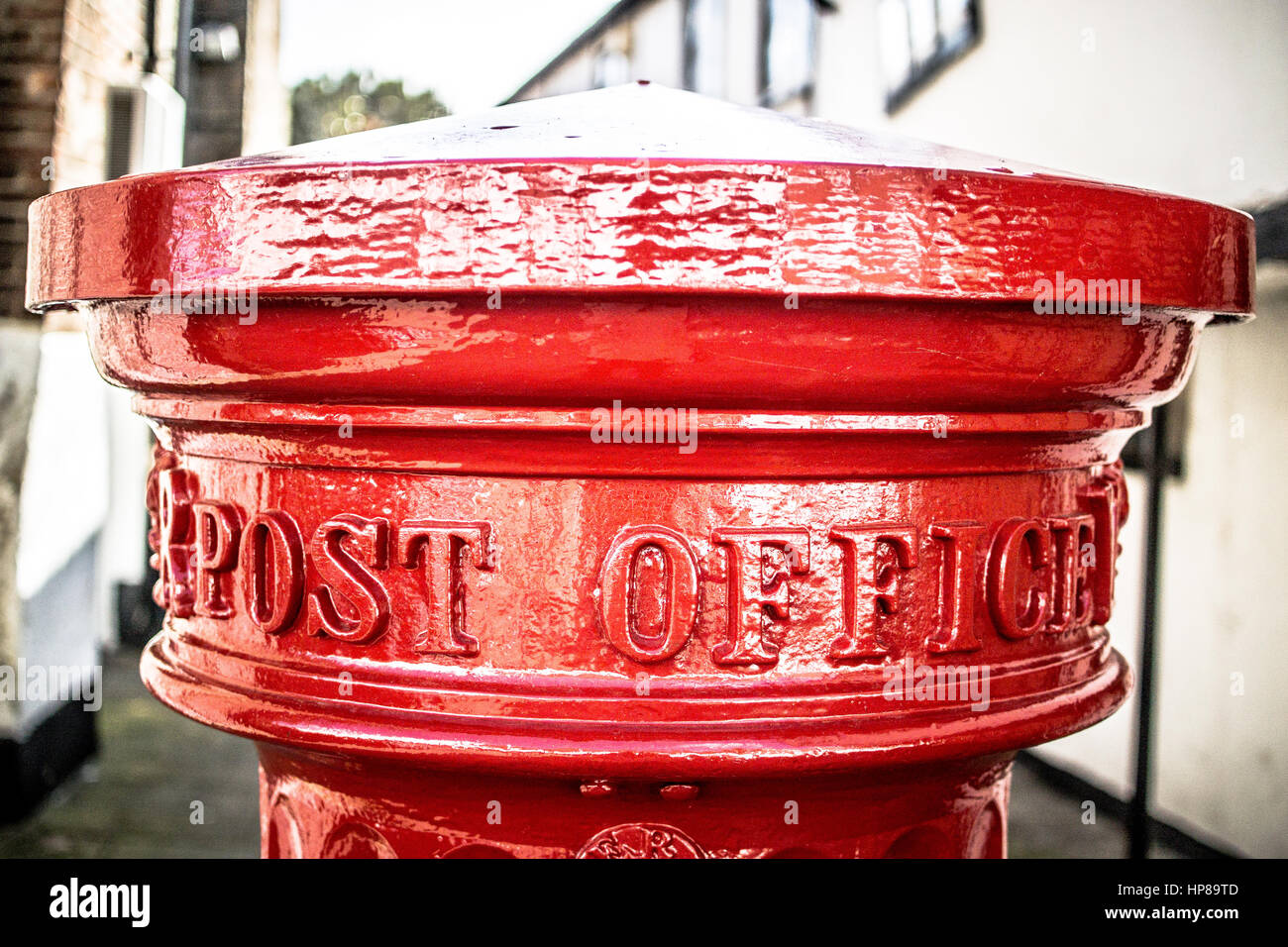Victorian Post Box on Eton High Street, bright red fluted Doric style ...