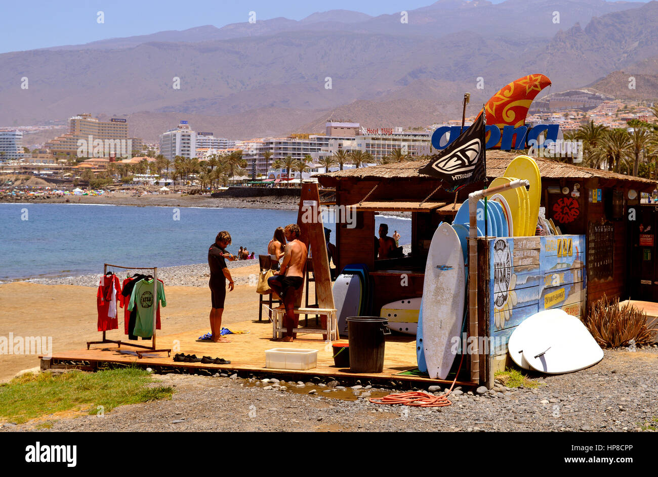 Surf hut on Playa De Las Americas beach Stock Photo - Alamy
