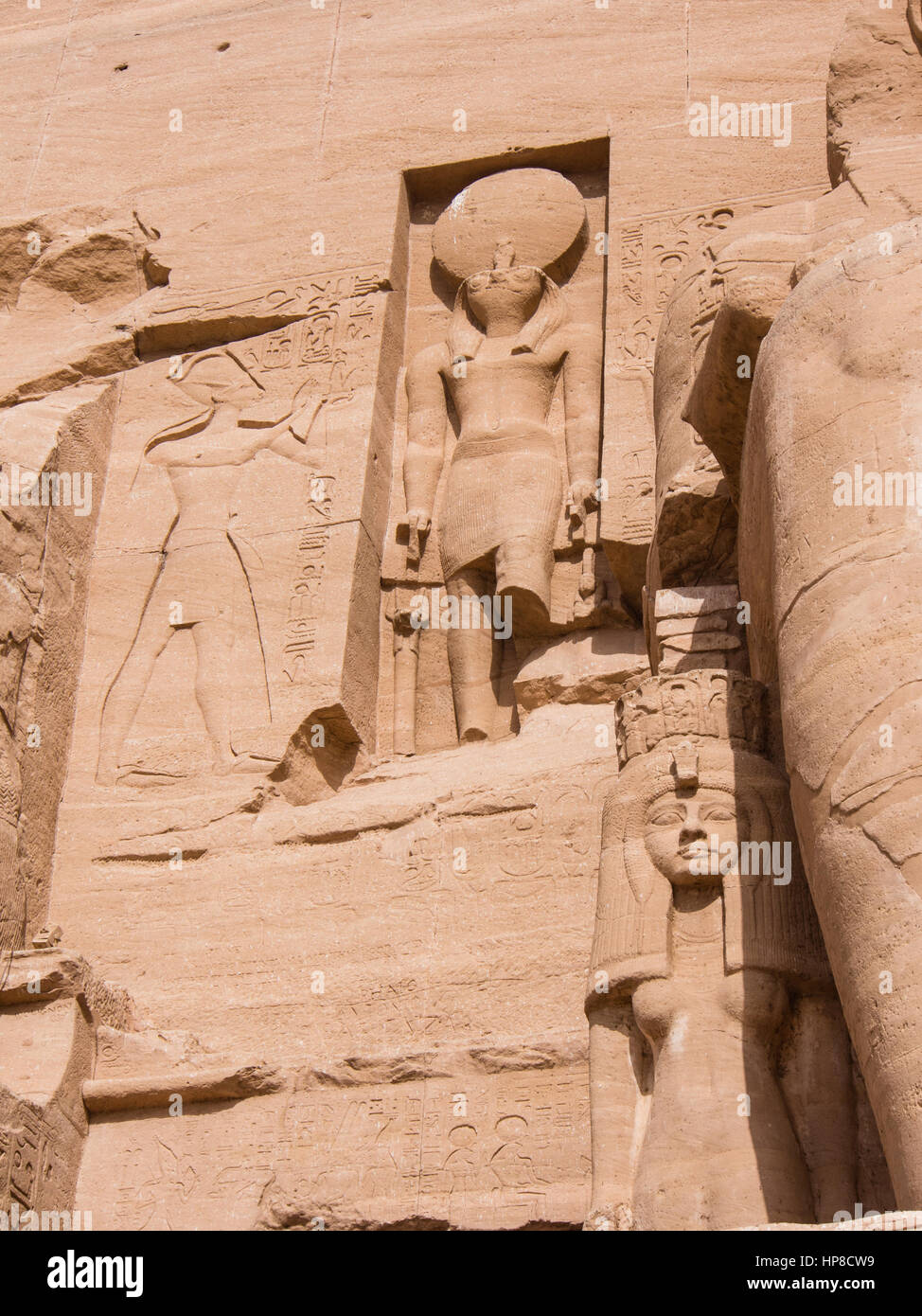 Statue of the falcon god Horus with a sun disc on his head at the ...