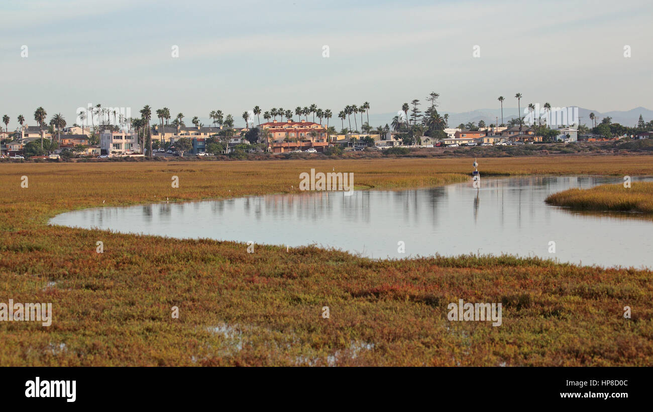 Stream runs though Tijuana Slough NWR with Imperial Beach in the ...