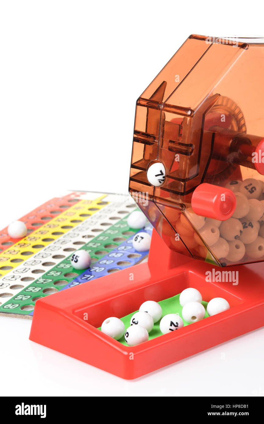 Bingo balls in plastic cage isolated on white background Stock Photo ...