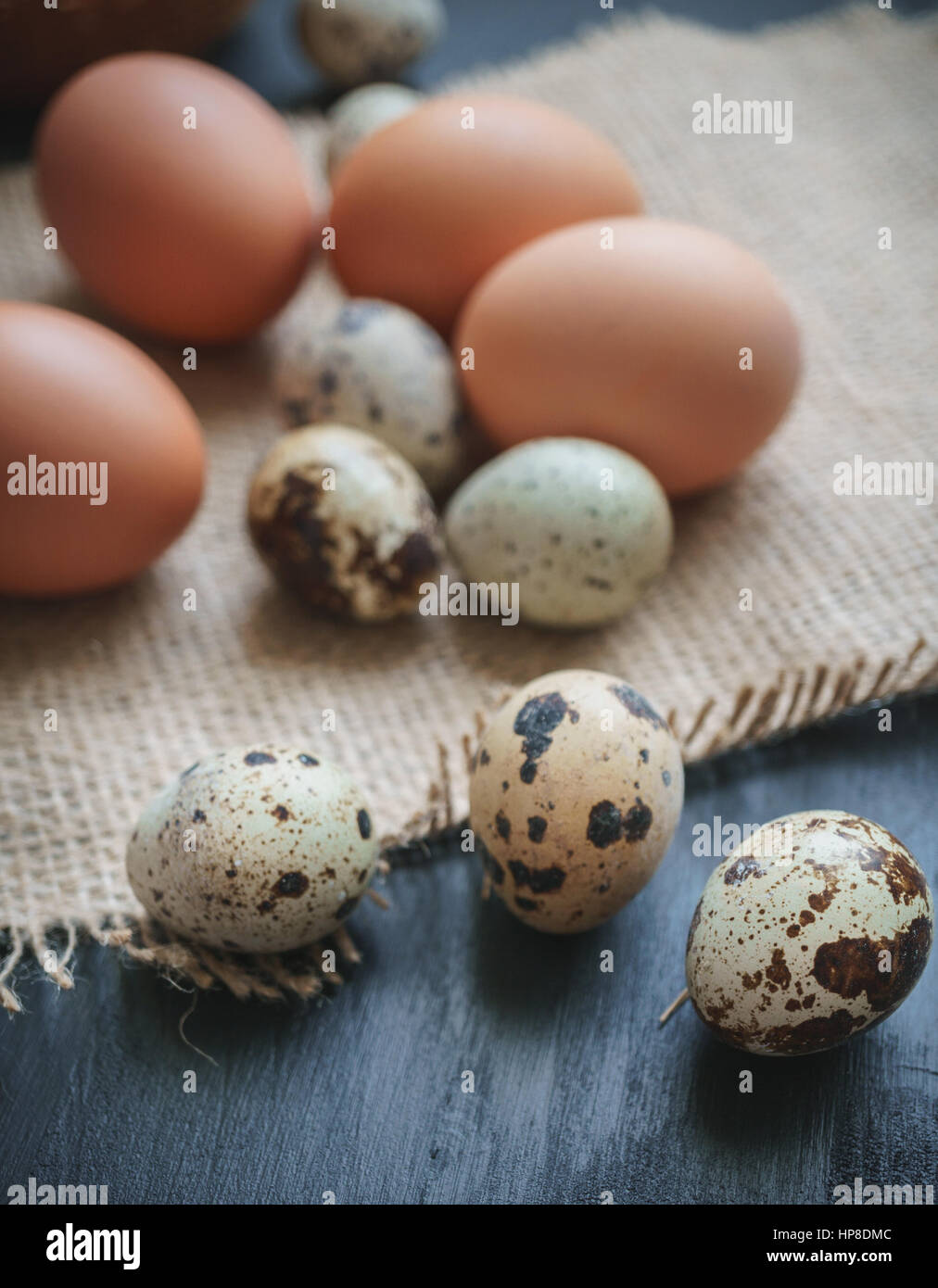 Fresh hen and quail eggs Stock Photo - Alamy