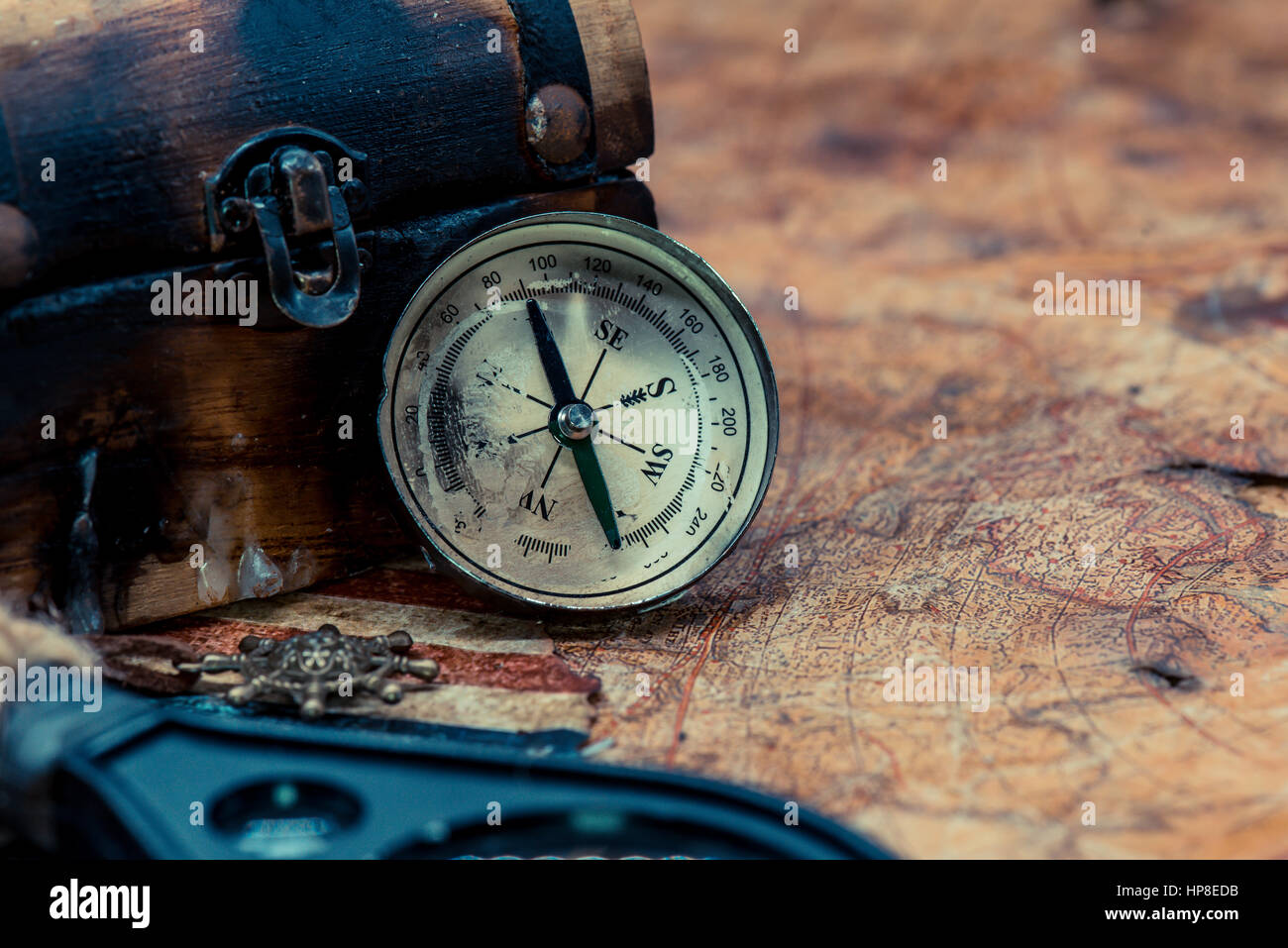 Columbus day and world map with compass Stock Photo - Alamy