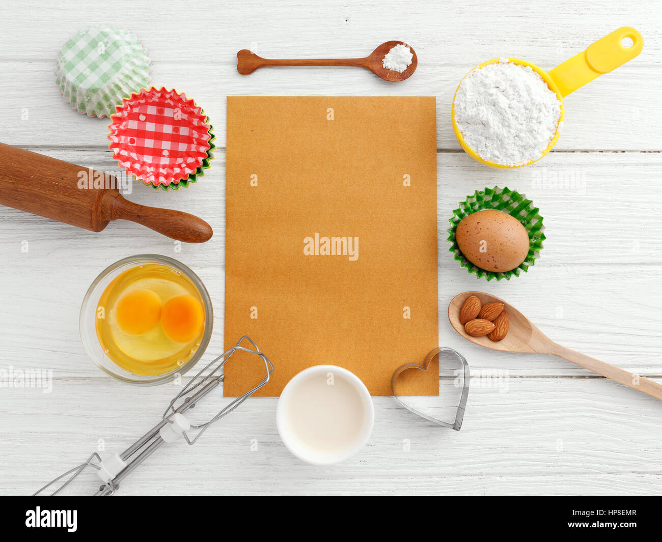 Baking background with blank paper and baking ingredients Stock Photo ...