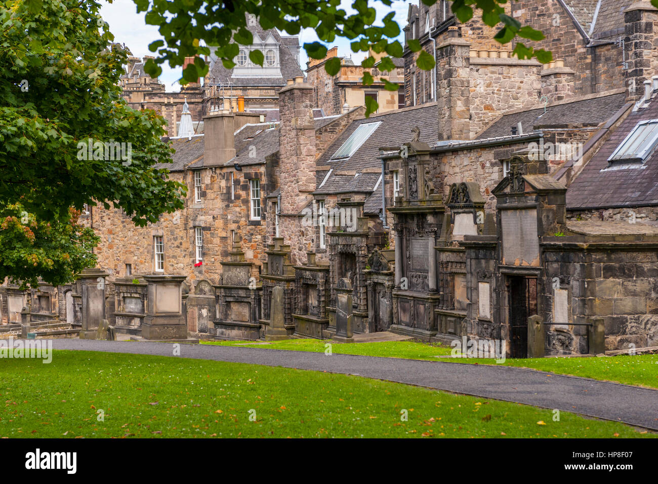 Graves in the graveyard of Greyfriars church in the Grassmarket in ...