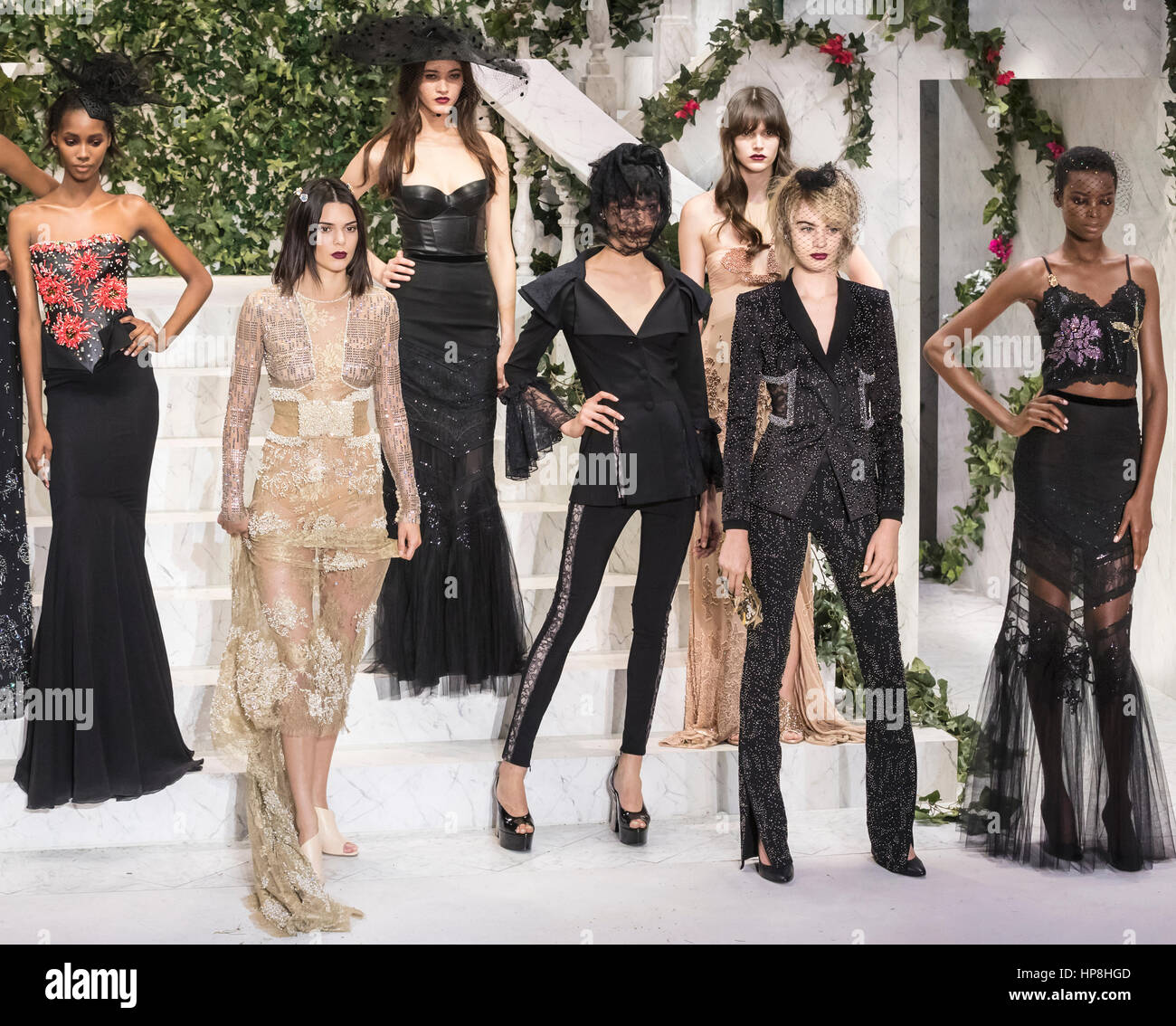 NEW YORK, NY - February 09, 2017: Models pose on the runway at La Perla ...