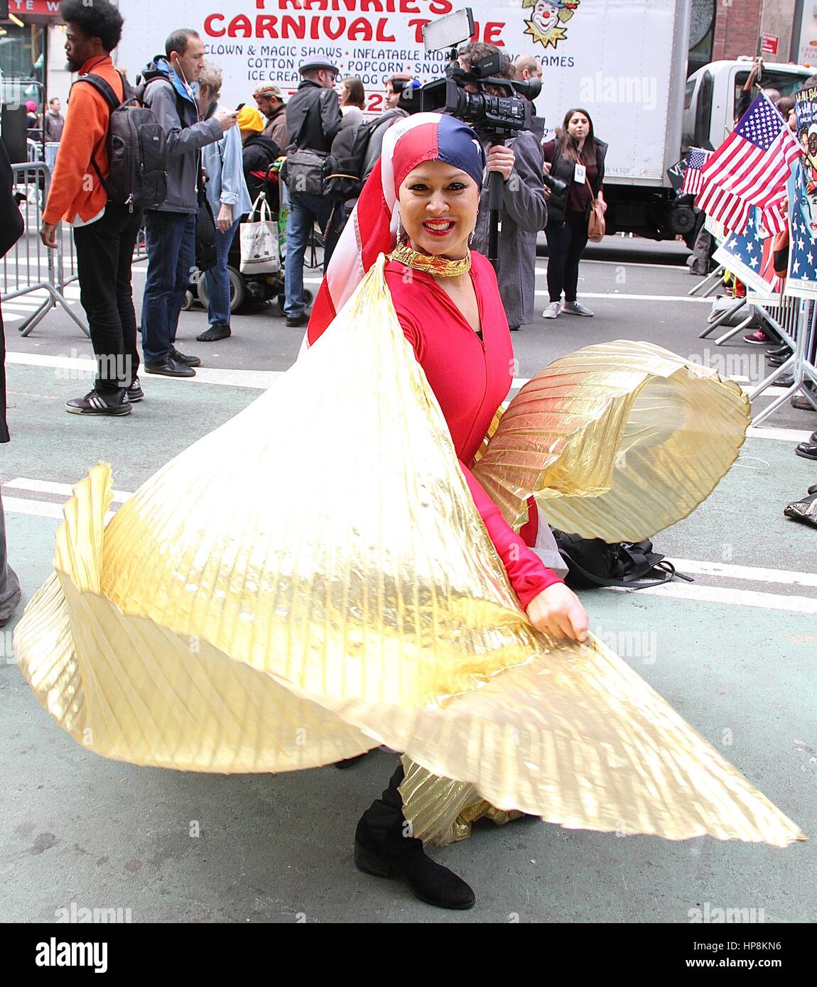 New York, NY, USA. 19th Feb, 2017. A dancer at the 'I Am Muslim' rally ...