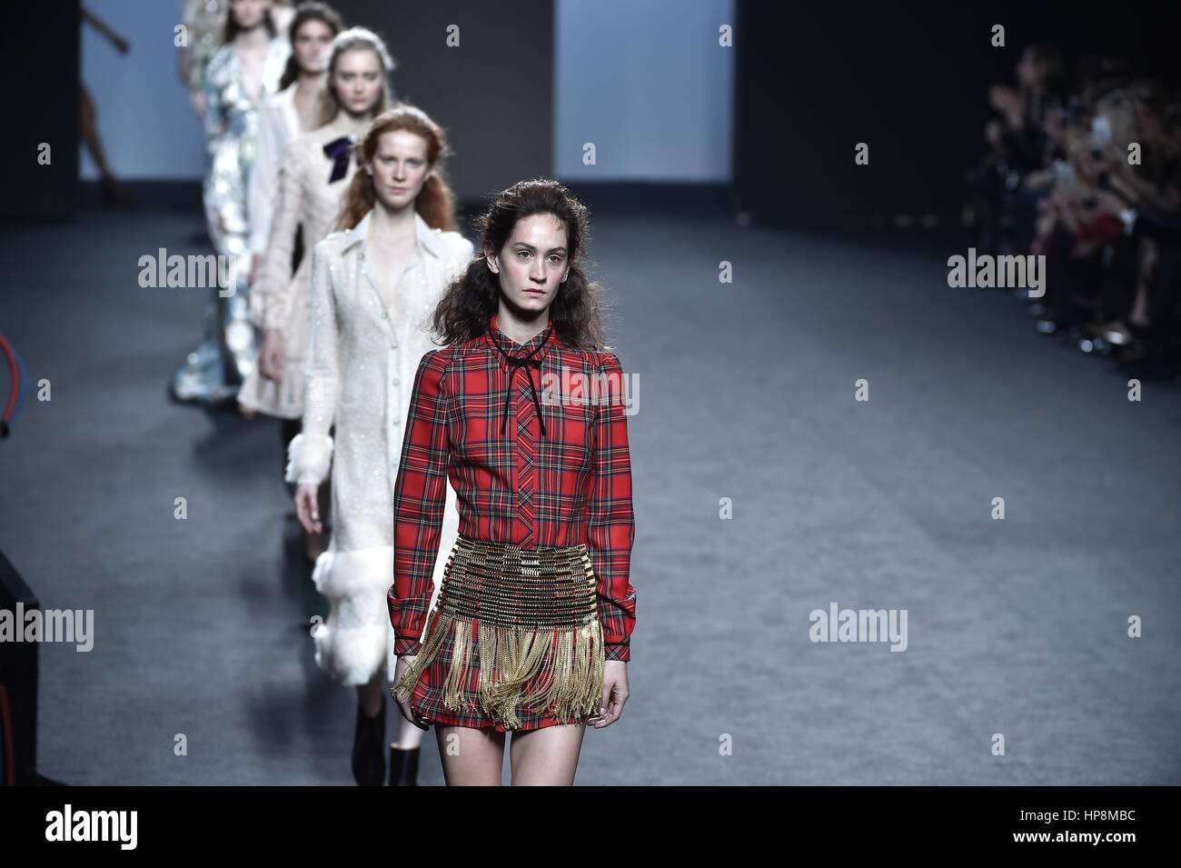 Madrid, Spain. 18th Feb, 2017. A model wears at collection runway a ...