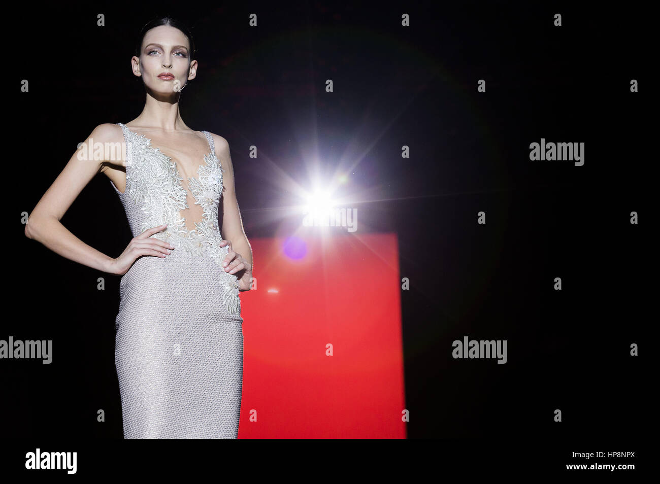 Madrid, Spain. 18th Feb, 2017. Model at the Hannibal Laguna Fashion ...