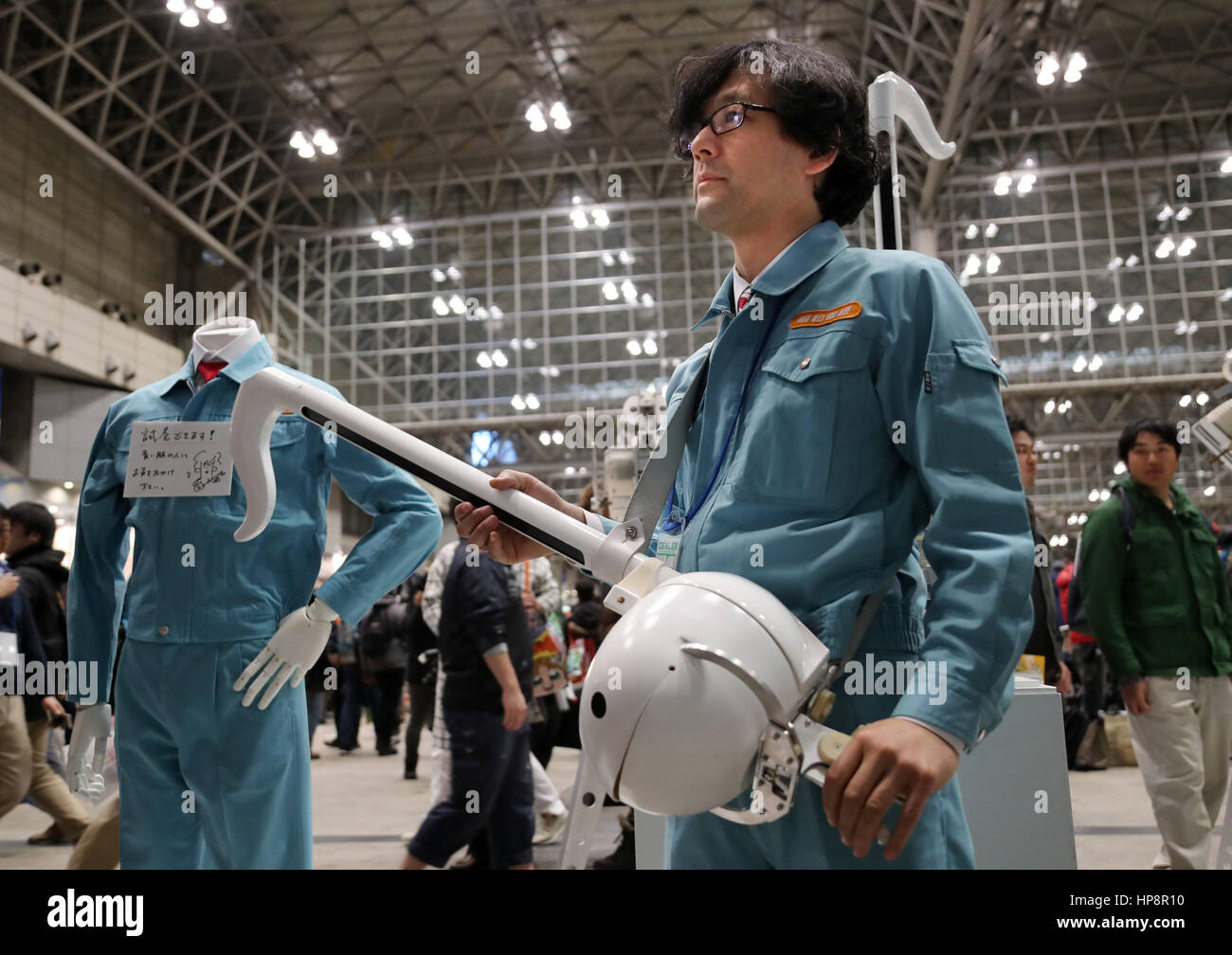 Chiba, Japan. 19th Feb, 2017. A member of Japan's art unit Maywa Denki ...