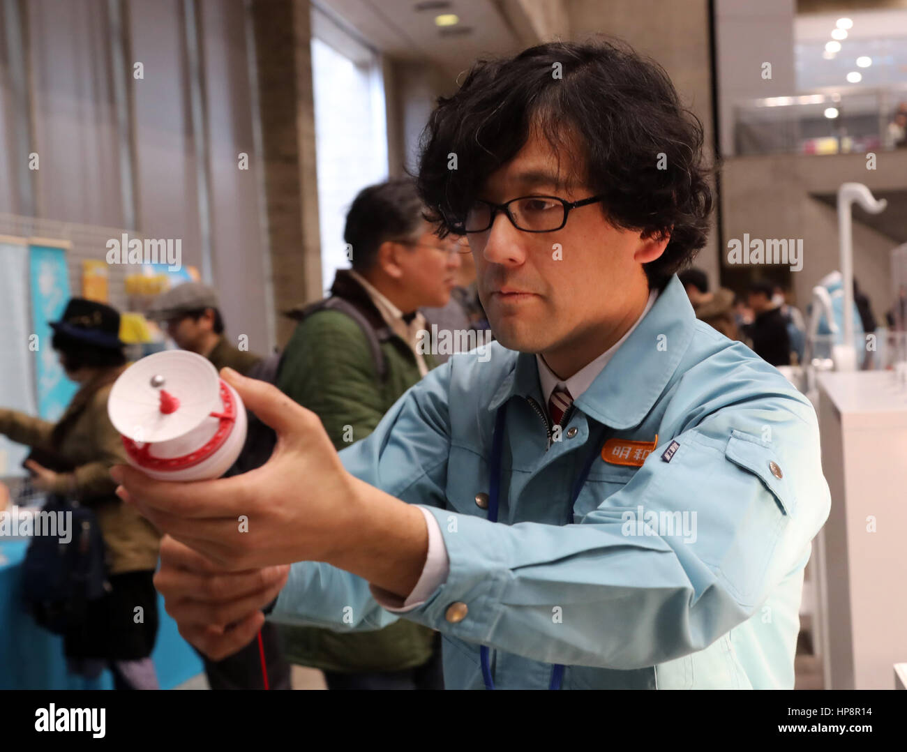 Chiba, Japan. 19th Feb, 2017. A member of Japan's art unit Maywa Denki ...