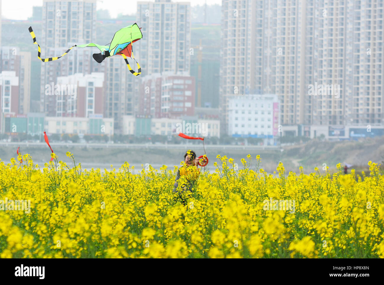 Zigui, China's Hubei Province. 19th Feb, 2017. A woman flies a kite on ...