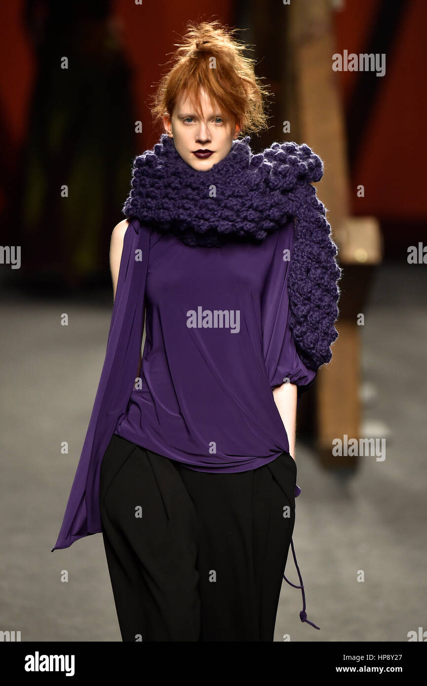 Madrid, Spain. 19th Feb, 2017. A model wears at collection runway a ...