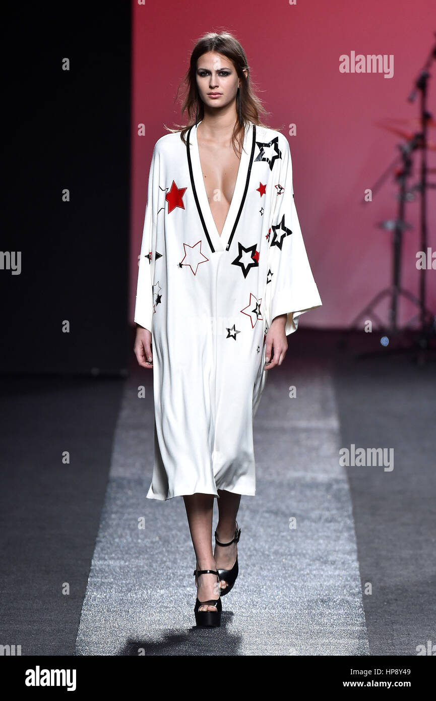 A model wears at collection runway a creation from Juana Martin during ...