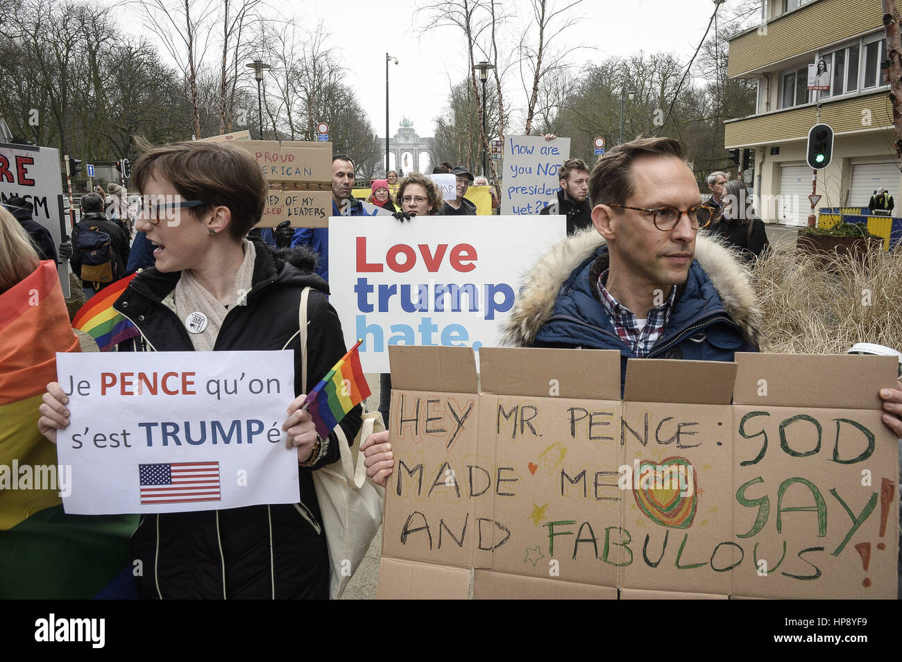 Brussels, Belgium. 20th Feb, 2017. Protest against visit of US vice ...