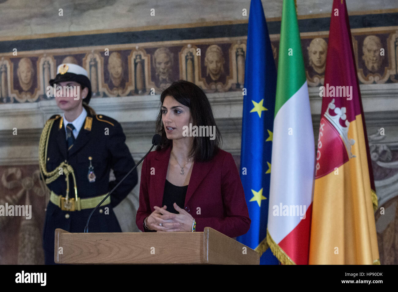 Rome, Italy. 20th Feb, 2017. The mayor of Rome Virginia Raggi, the ...